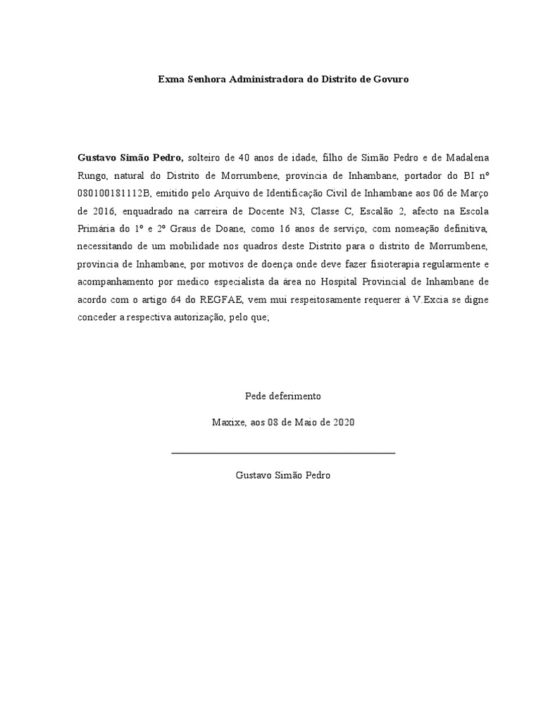 Exma Senhora Administradora Do Distrito de Govuro | PDF