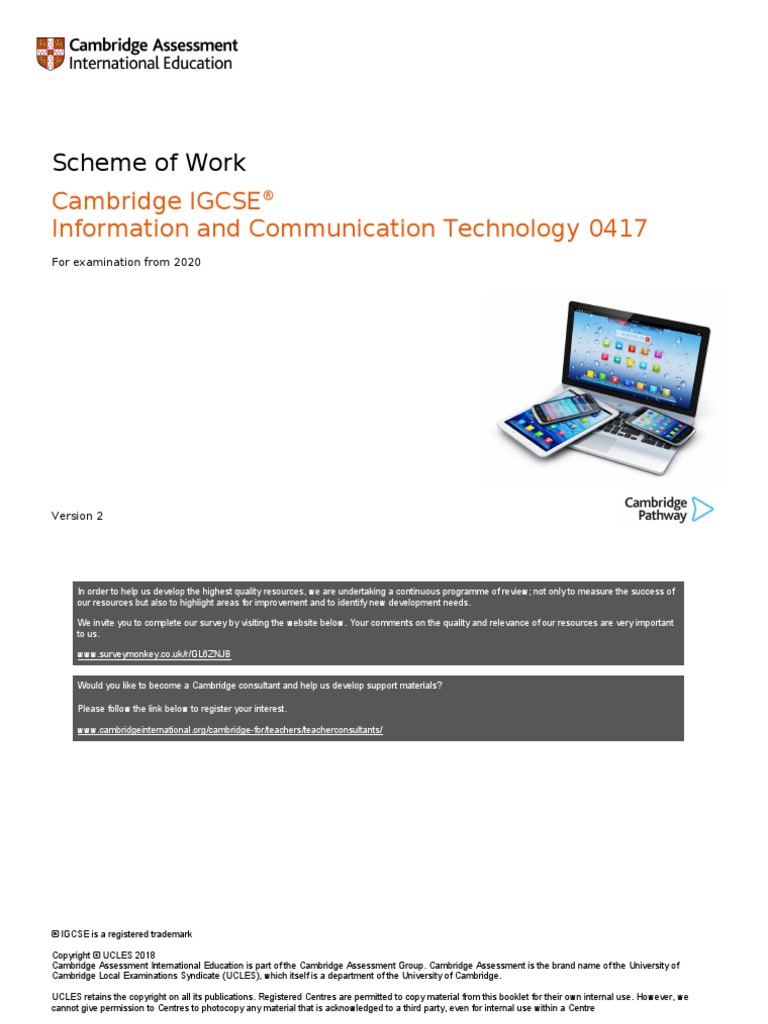 Scheme of Work: Cambridge IGCSE Information and Communication ...