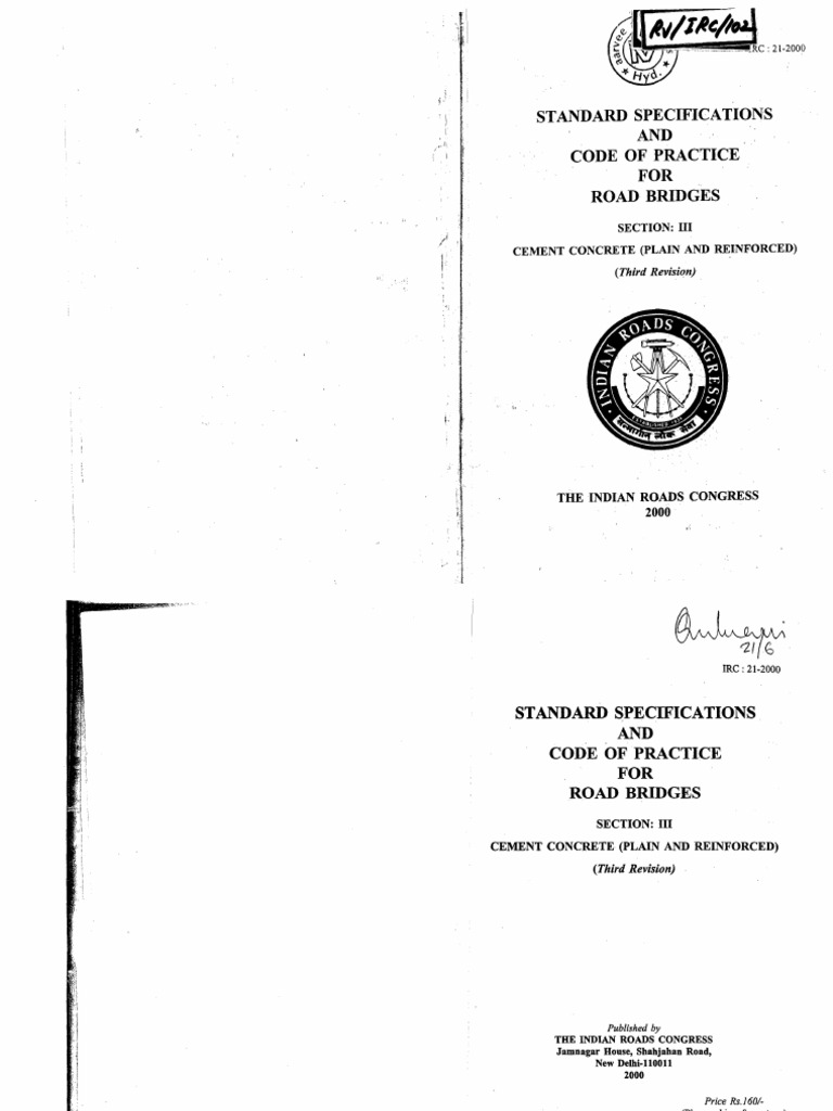 IRC 21 - 3-2000 Concrete Road Bridges PDF | PDF | Strength Of Materials | Concrete