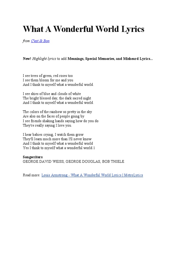 What A Wonderful World Lyrics | PDF