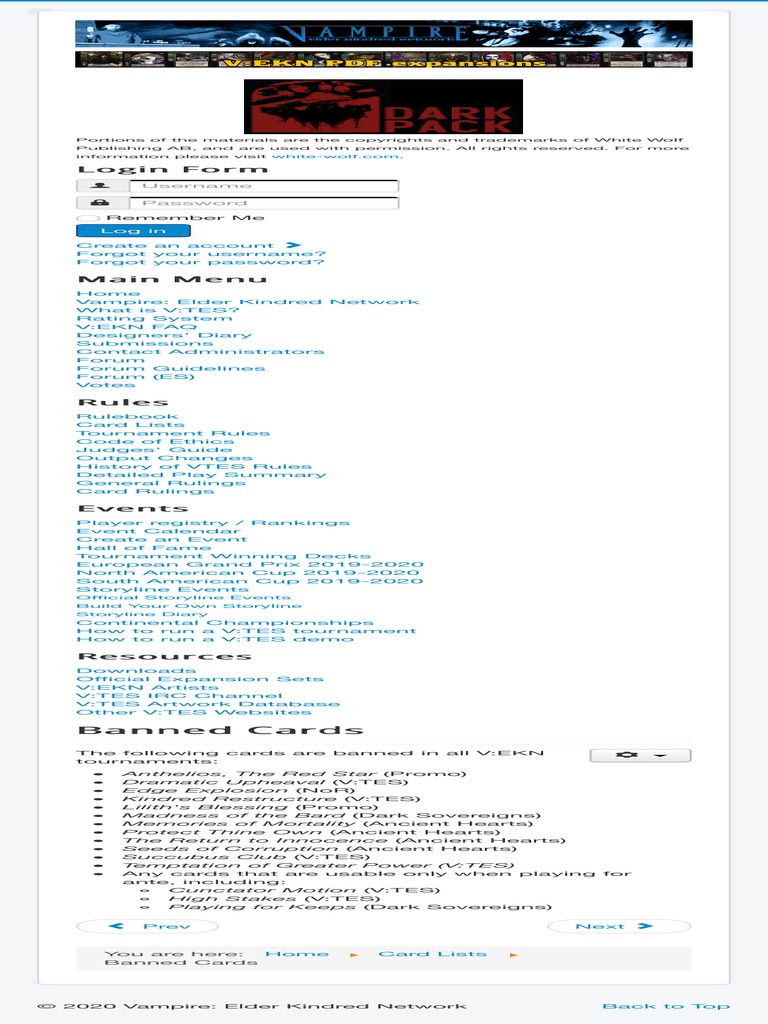 Banned Cards - Vampire Elder Kindred Network PDF | PDF | Sports ...