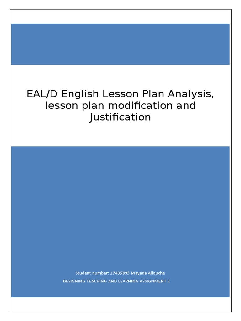 Analysis Modified Lesson Plan and Justification Assignment 2 Final ...