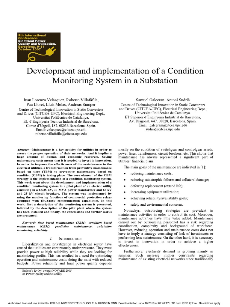 Simulation of Substation Integrated Monitoring | PDF | Reliability ...