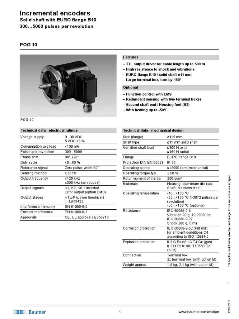 Incremental Encoders: Solid Shaft With EURO Flange B10 300 5000 Pulses ...