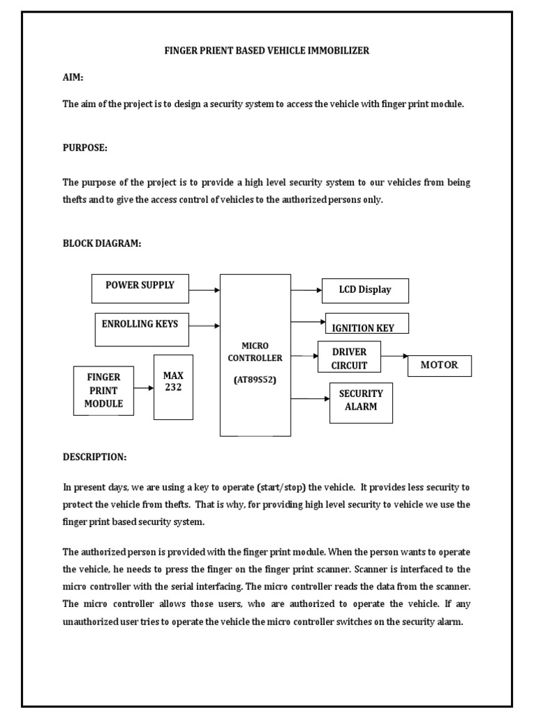 Finger Print Based Vehicle Immobilizer | PDF | Fingerprint | Access Control