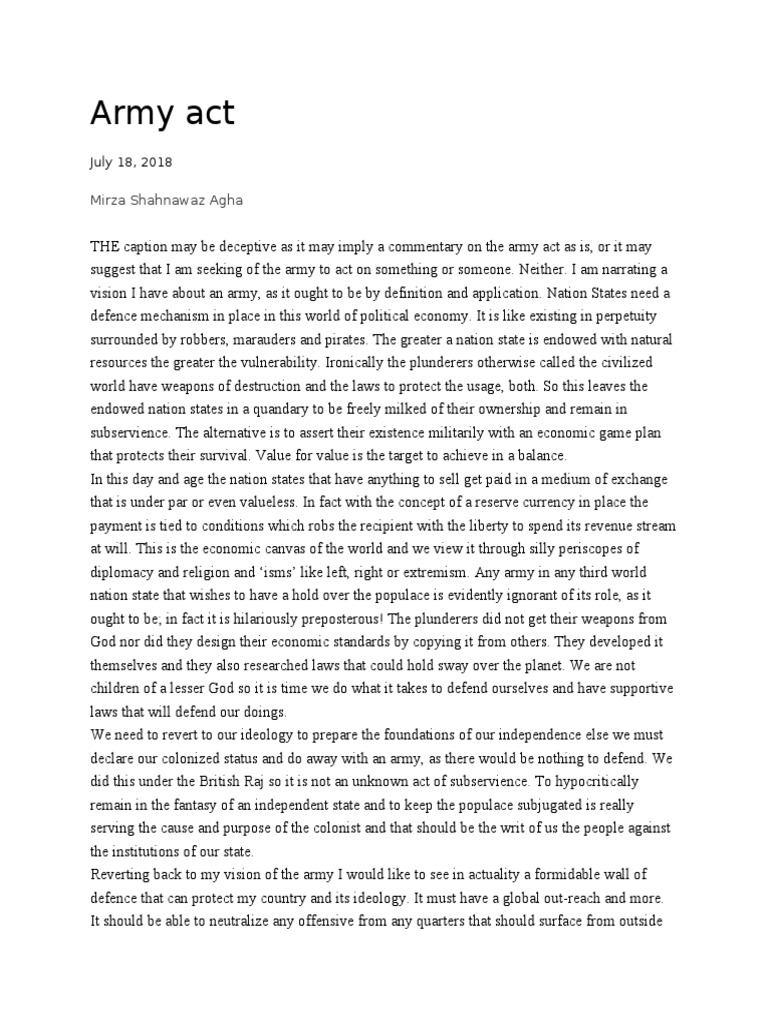 Army Act: July 18, 2018 | PDF