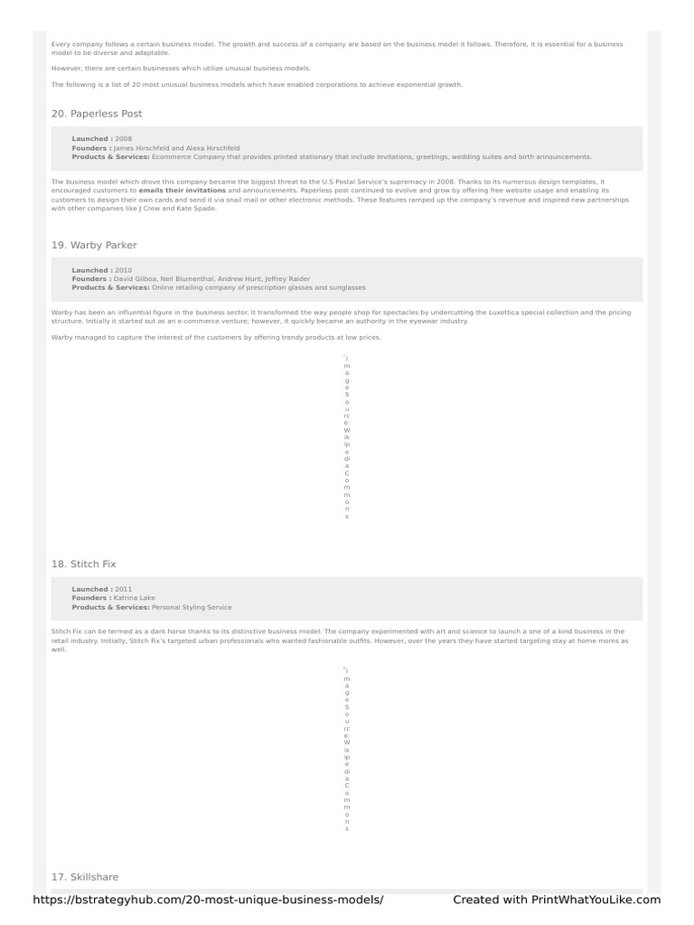 20 Most Unique Business Models Business Strategy Hub PDF | PDF