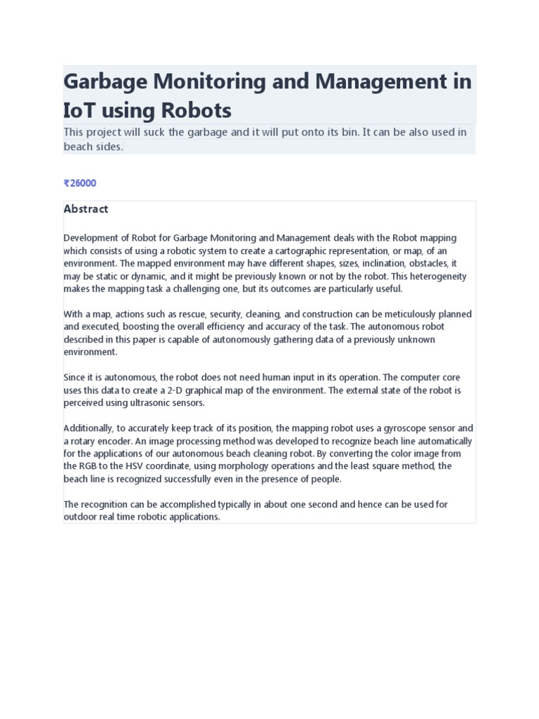 Garbage Monitoring and Management in IoT Using Robots | PDF | Art ...