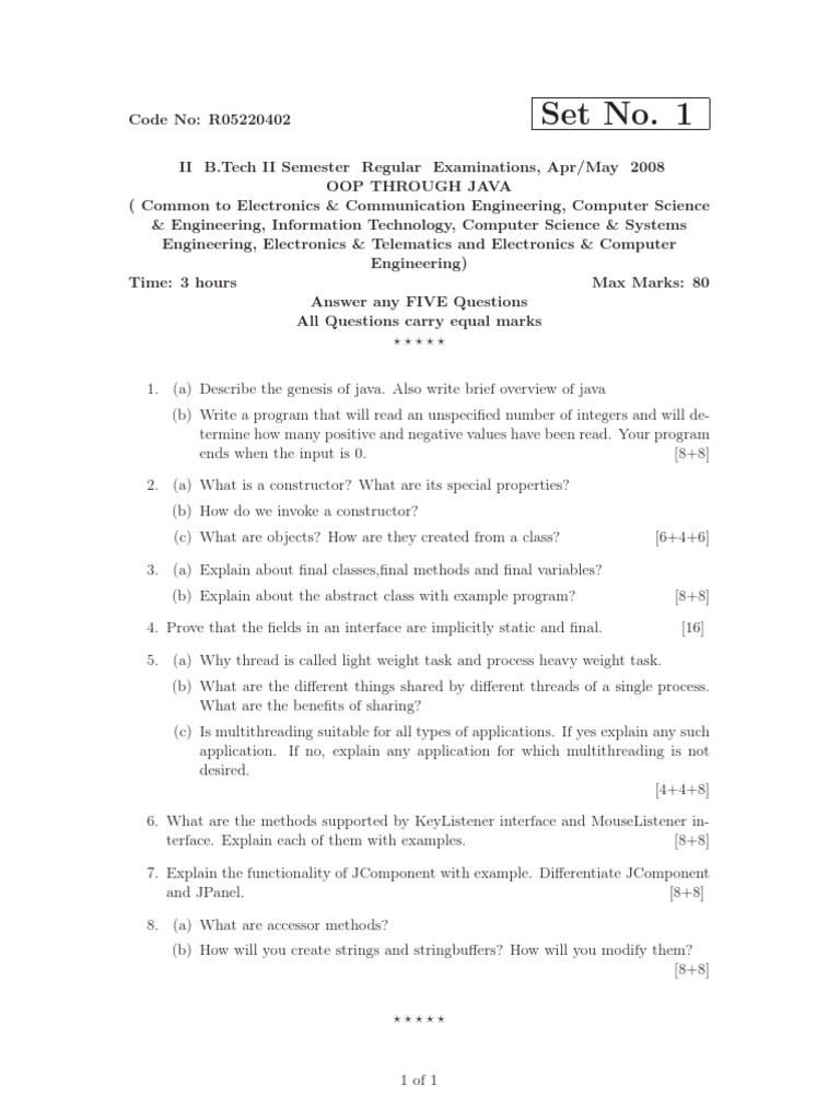 (WWW - Entrance-Exam - Net) - JNTU, B.Tech., CSE, OOP Through Java ... (WWW - Entrance-Exam - Net) - JNTU, B.Tech., CSE, OOP Through Java ...