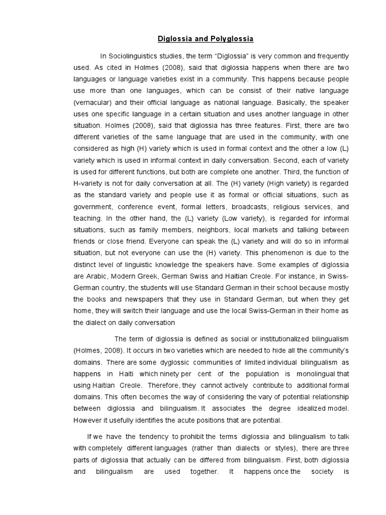 Diglossia and Polyglossia | PDF | Language Varieties And Styles ...