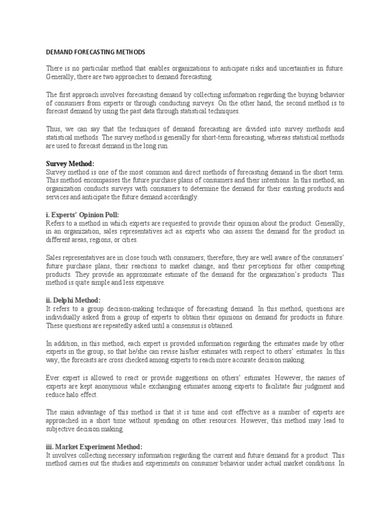Demand Forecasting Methods | PDF | Forecasting | Dependent And Independent Variables