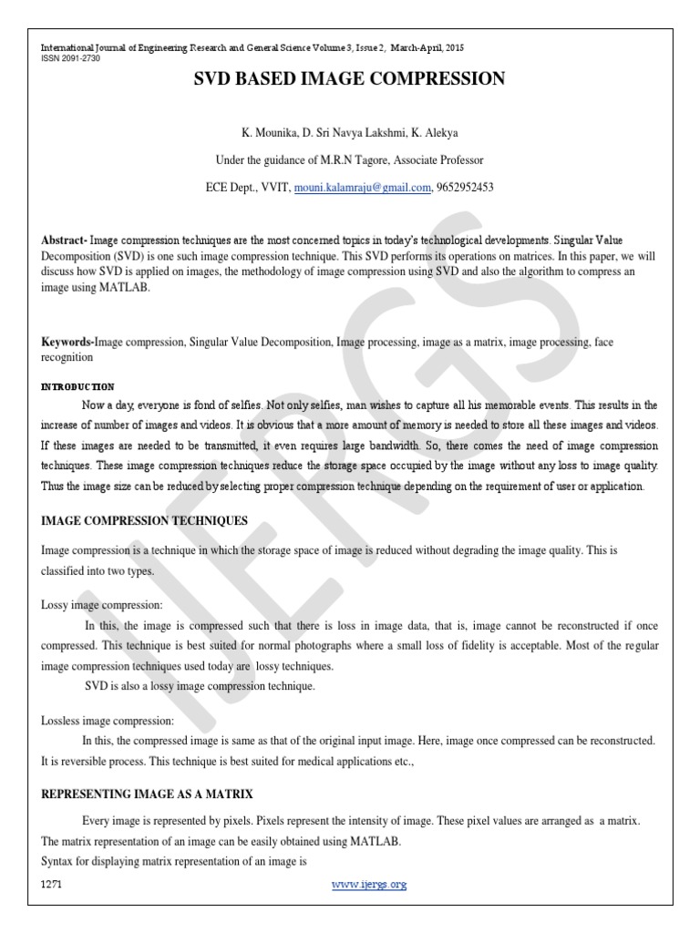 SVD Based Image Compression | Download Free PDF | Data Compression | Matrix (Mathematics)