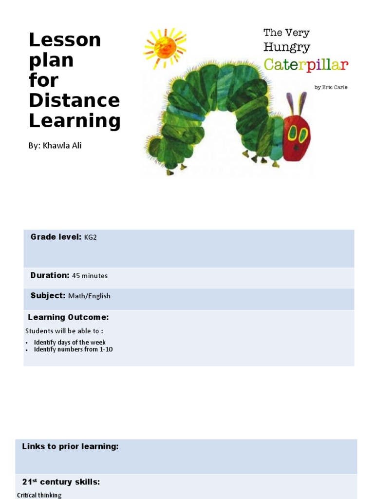 KG2 Distance Learning Lesson Plan | PDF | Lesson Plan | Critical Thinking