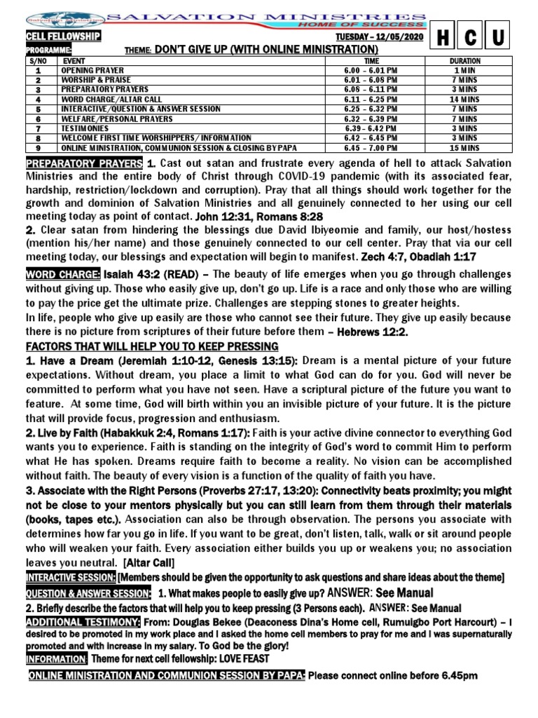 Cell Fellowship Manual 12 - 05 - 2020 PDF | PDF | Faith | God