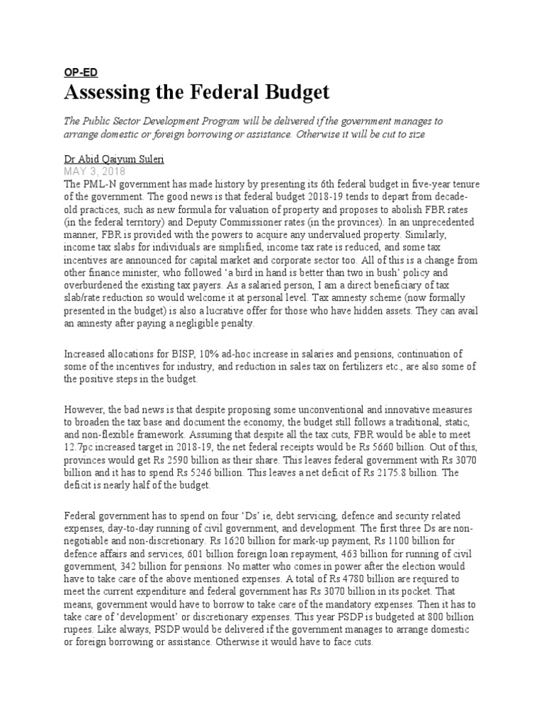 Assessing Federal Budget 2018 19 | PDF | Government Budget Balance | Taxes