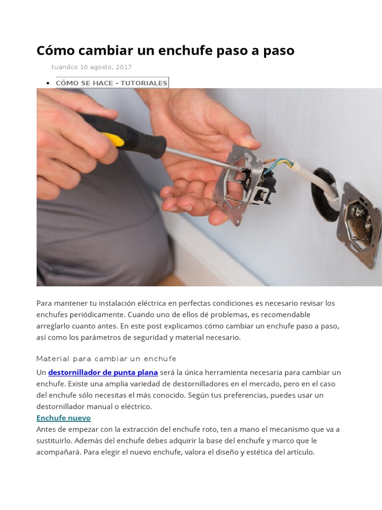 Cómo Cambiar Un Enchufe Paso A Paso | PDF | Enchufes y tomas de corriente alterna | Tornillo