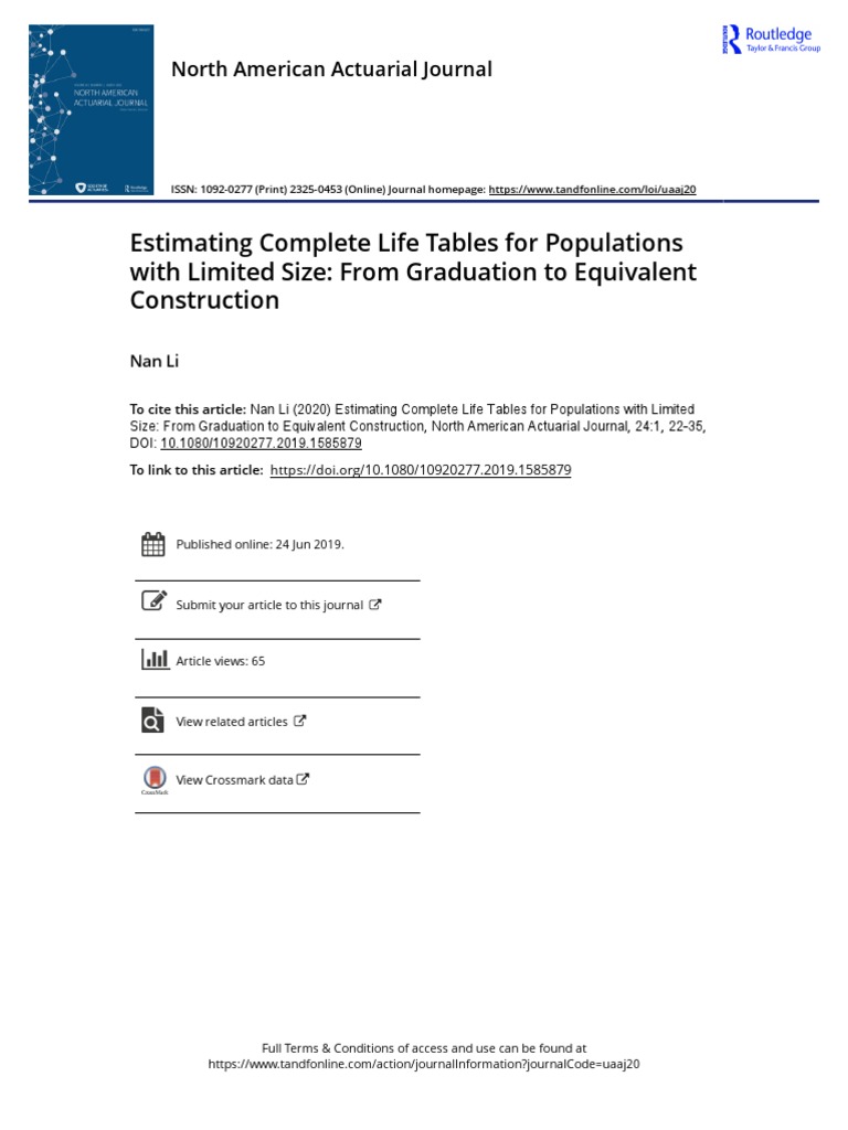 Estimating Complete Life Tables For Populations With Limited Size From ...