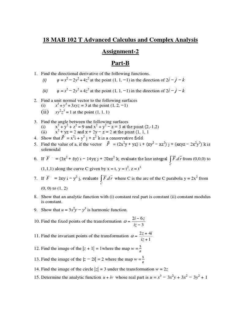 18 MAB 102 T Advanced Calculus and Complex Analysis-Assignment-2 PDF ...