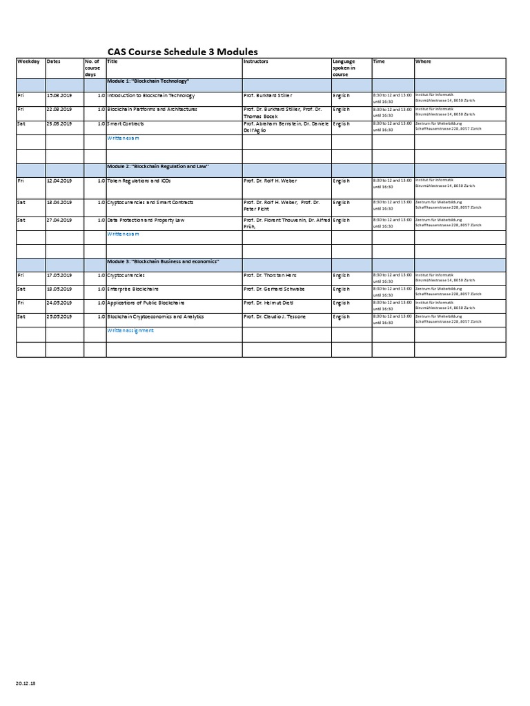 CAS Course Schedule 3 Modules: Written Exam | PDF | Information ...