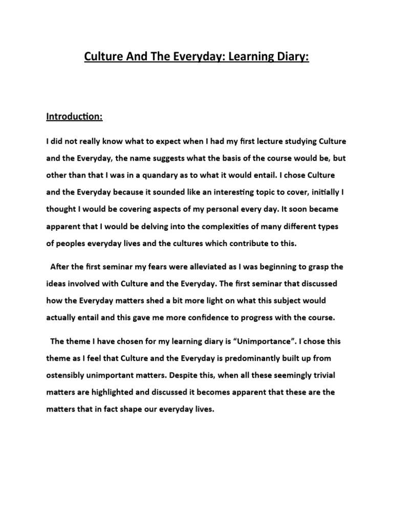 Culture and The Everyday Learning Diary | PDF | Fair Trade | Clothing