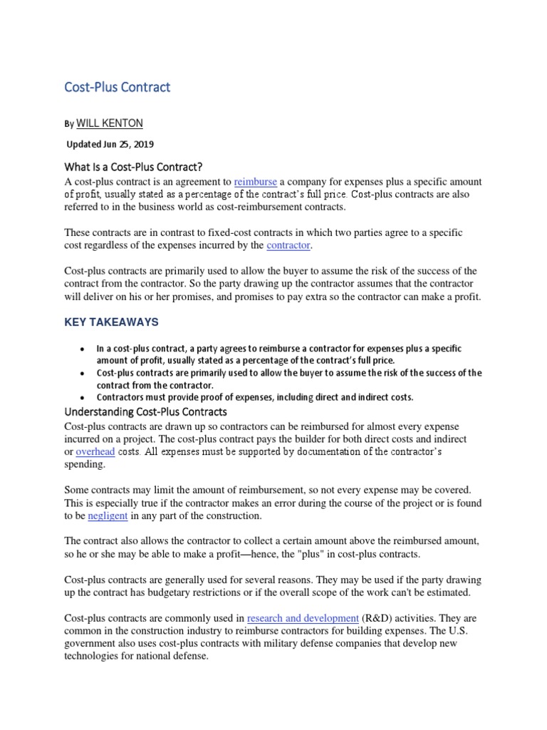 What Is A Cost-Plus Contract? | PDF | Cost | General Contractor