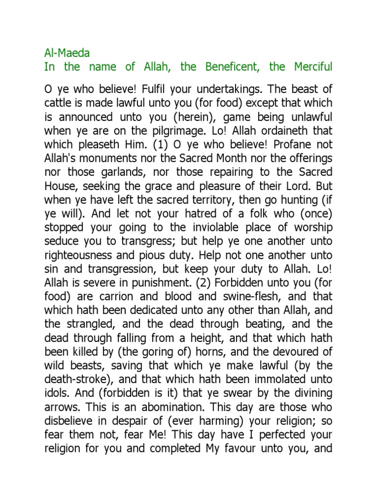 Verse AL MAEDA From Holy QURAN | Download Free PDF | Quran | Prophets ...