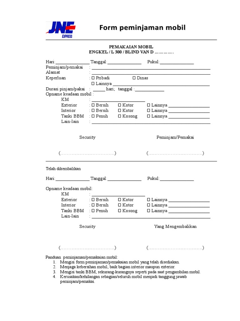 Form - Peminjaman - Mobil Kuda | PDF