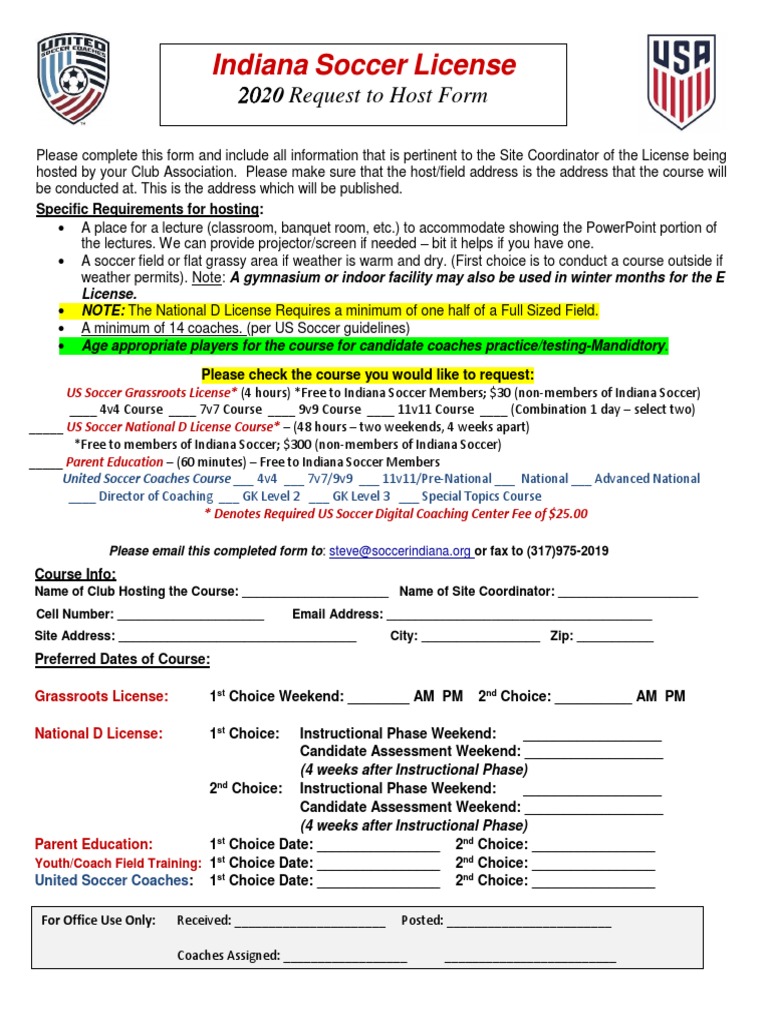 Indiana Soccer License: 20 Request To Host Form | PDF | Learning