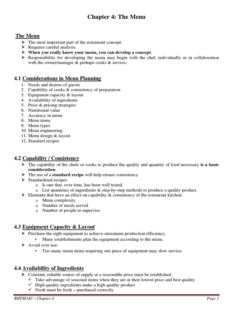 Developing an Effective Restaurant Menu: Considerations for Menu Items ...