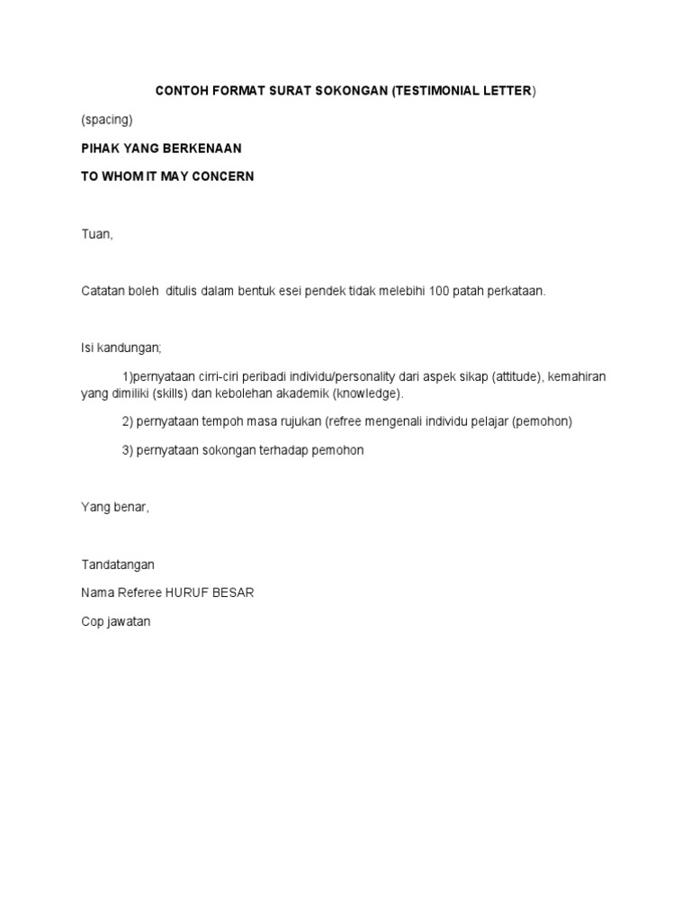 Contoh Surat Testimonial Pendek | PDF | Karier & Perkembangan