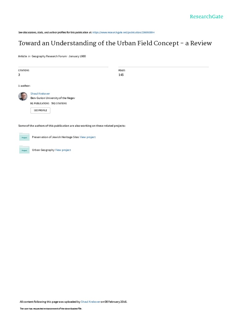 Toward An Understanding of The Urban Field Concept - A Review | PDF ...