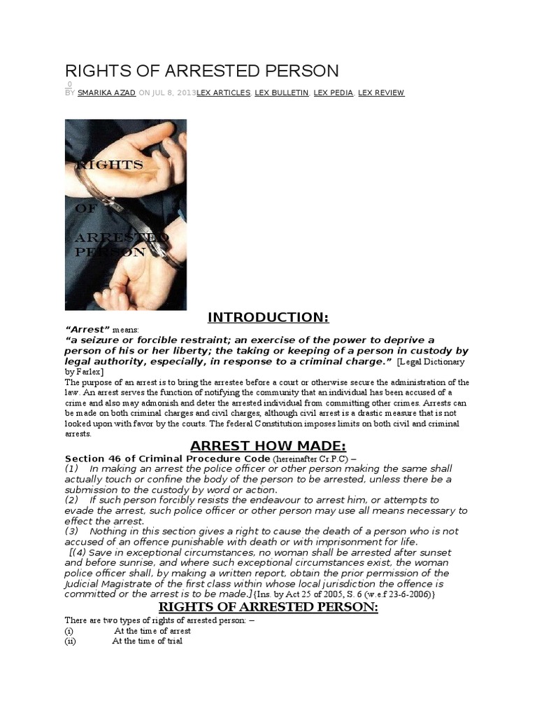 Rights of Arrested Persons in India | PDF | Arrest | Bail