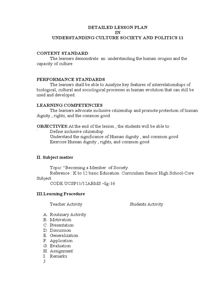 Lesson Plan: Understanding Culture & Society | PDF | Social Science ...