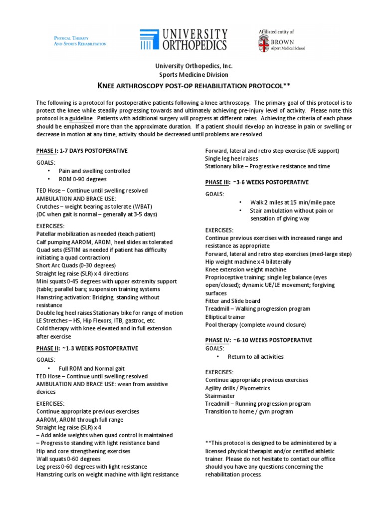 Nee Arthroscopy Post - Op Rehabilitation Protocol | PDF | Knee ...