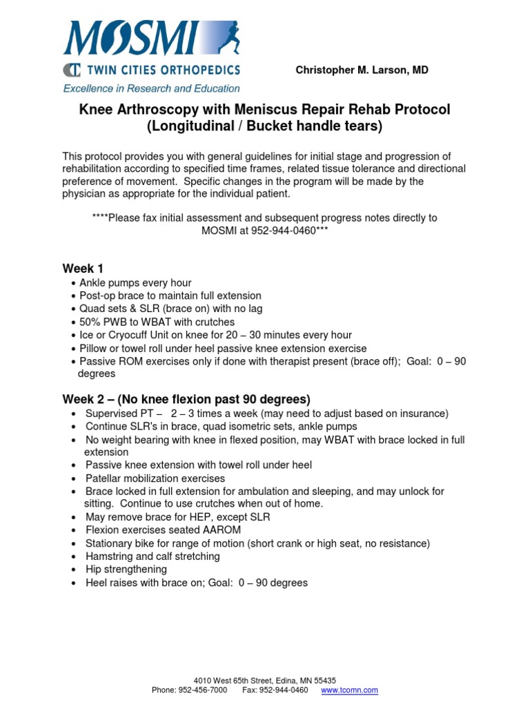 Knee Arthroscopy With Meniscus Repair Rehab Protocol (Longitudinal ...