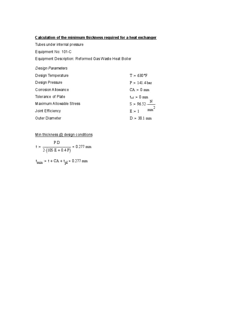 Calculation of The Minimum Thickness Required For A Heat Exchanger PDF ...