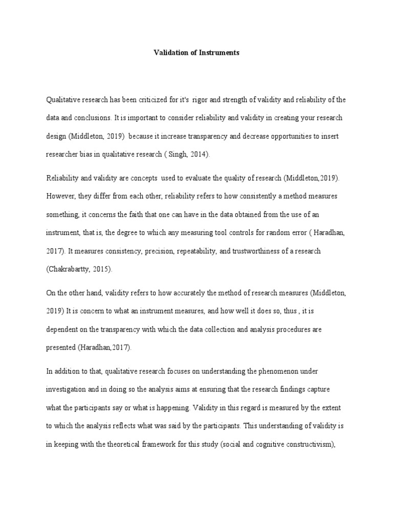 Validation of Instruments Sample | PDF | Validity (Statistics ...