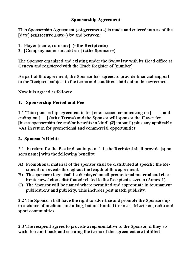 Example of The Sponsorship Agreement | PDF | Sponsor (Commercial ...