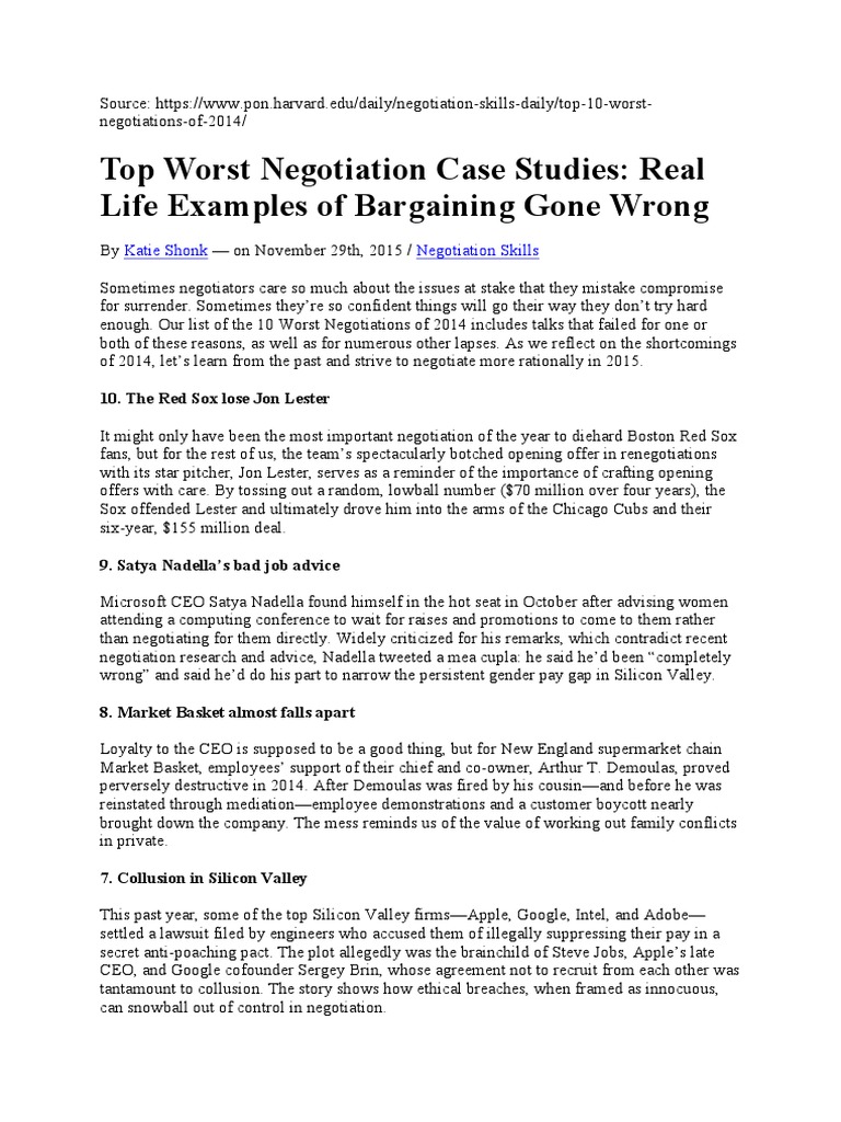 Top Worst Negotiation Case Studies | PDF | Unrest | Violence