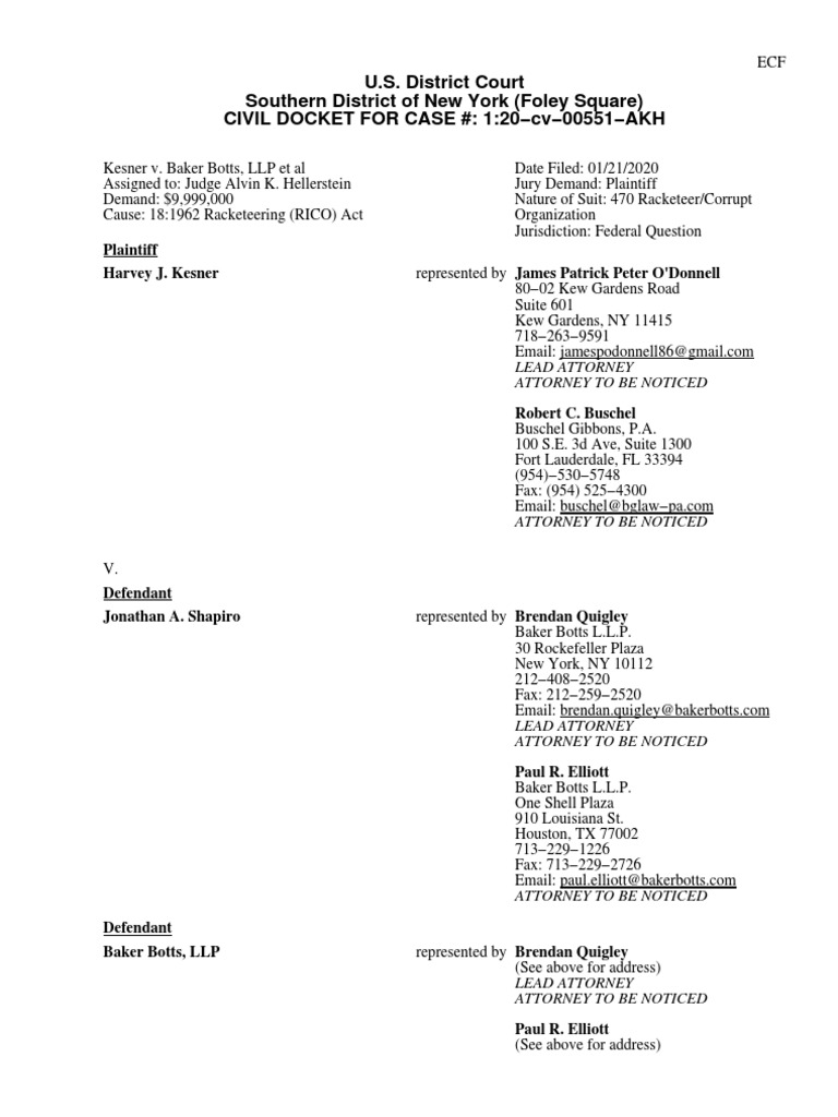 U.S. District Court Southern District of New York (Foley Square) CIVIL ...