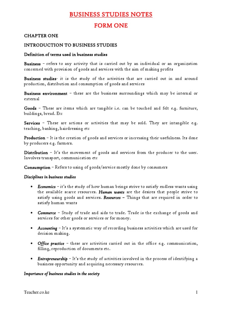 Business Studies Notes F1 1 PDF | PDF | Goods | Resource