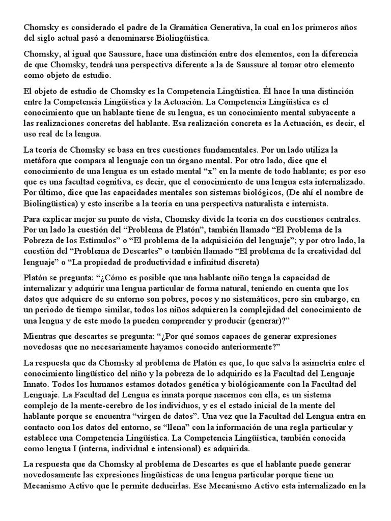 Chomsky Es Considerado El Padre de La Gramática Generativa | PDF ...