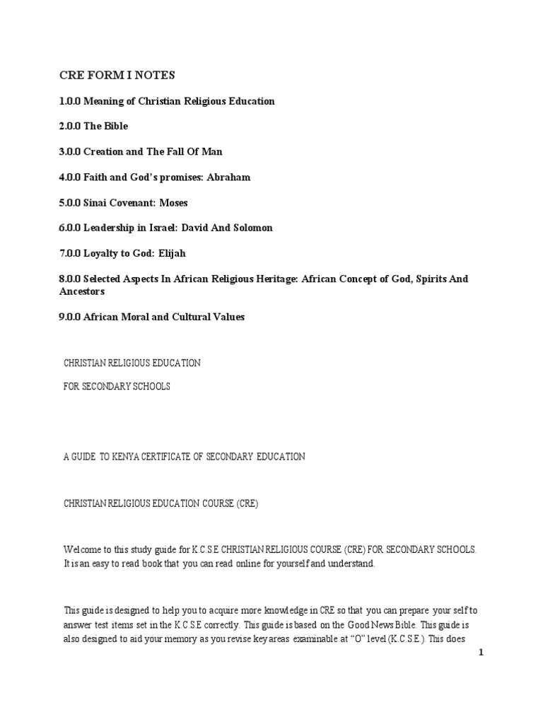 Cre Form 1 Notes | PDF | Genesis Creation Narrative | The Exodus