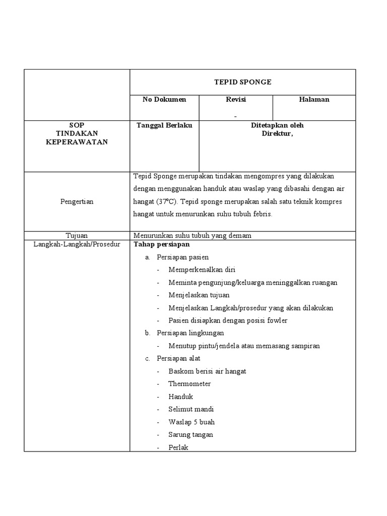 SOP Tepid Sponge | PDF