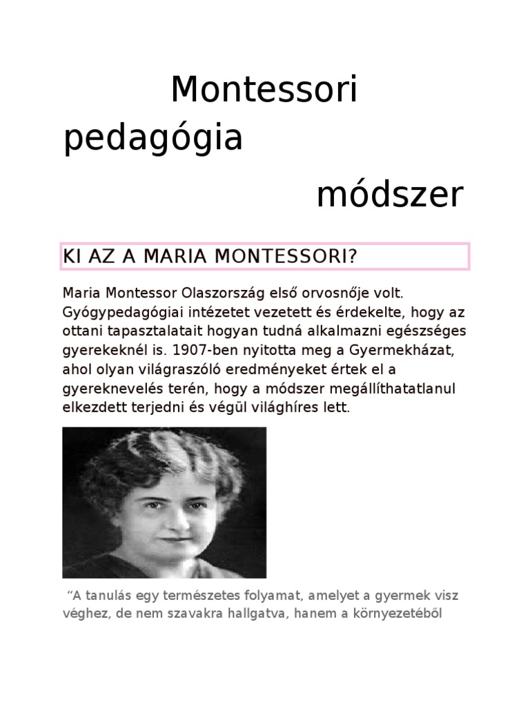 Montessori Pedagógia | PDF