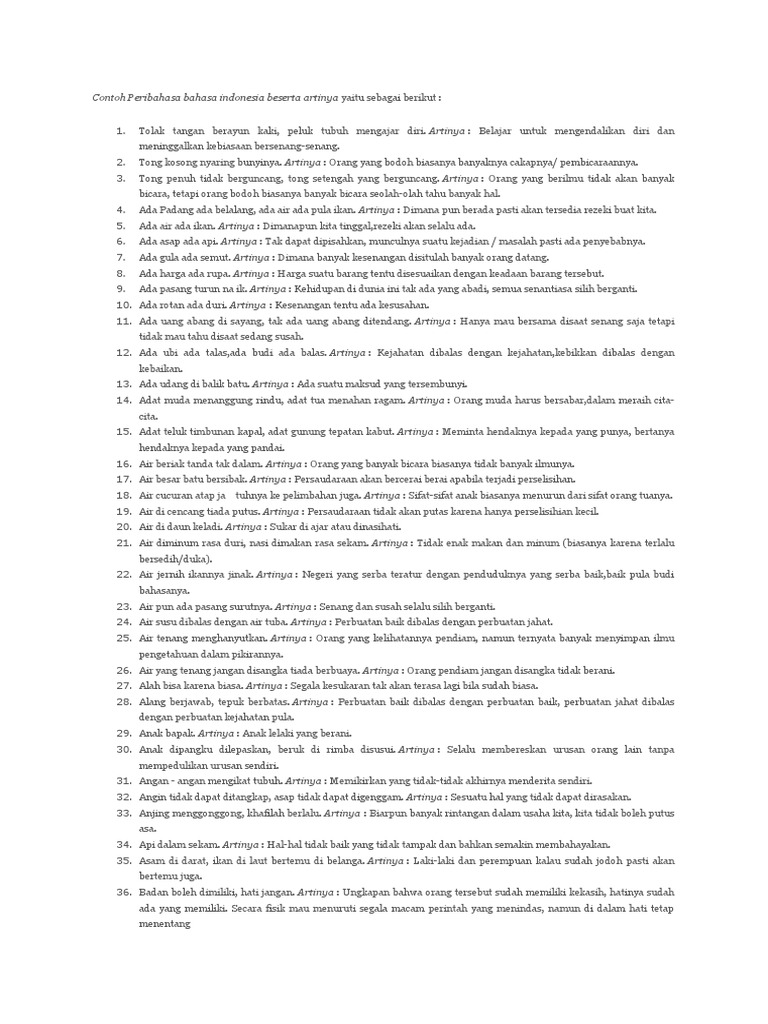 Contoh Peribahasa Bahasa Indonesia Beserta Artinya | PDF