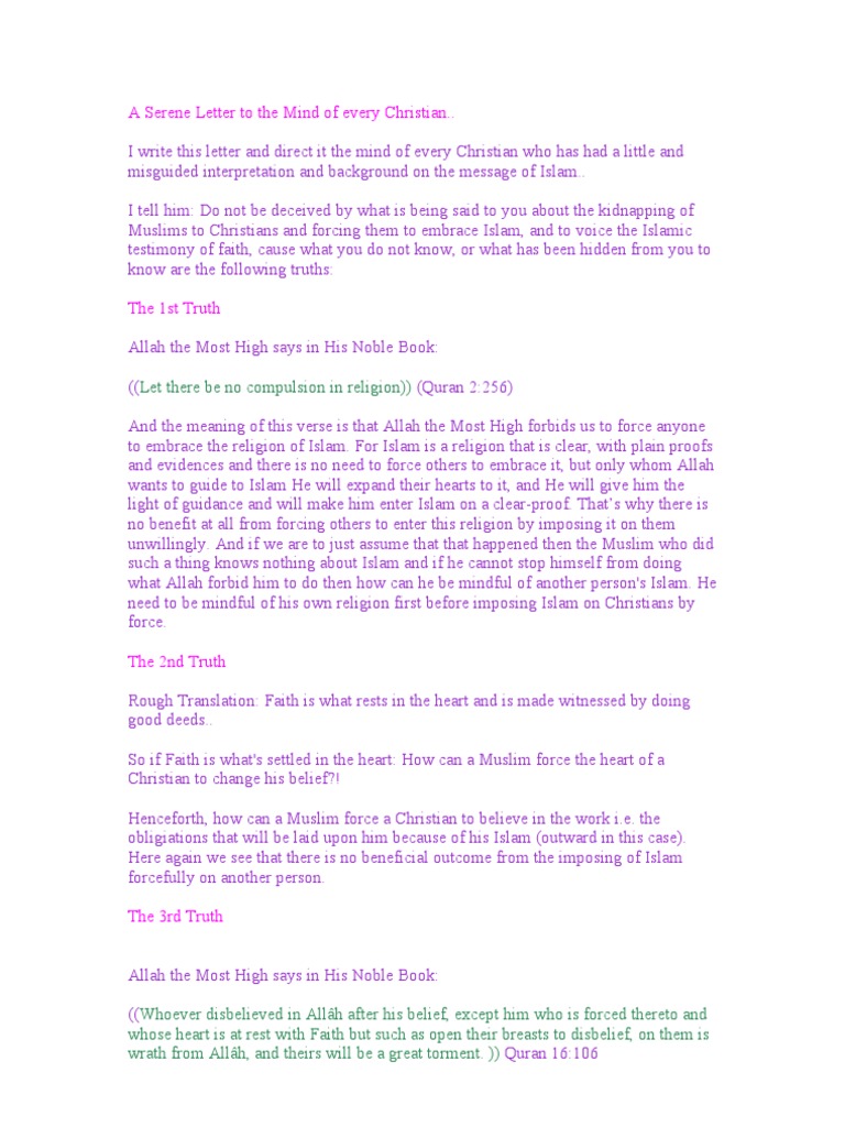 A Serene Letter To The Mind of Every Christian | PDF | Hadith | Allah