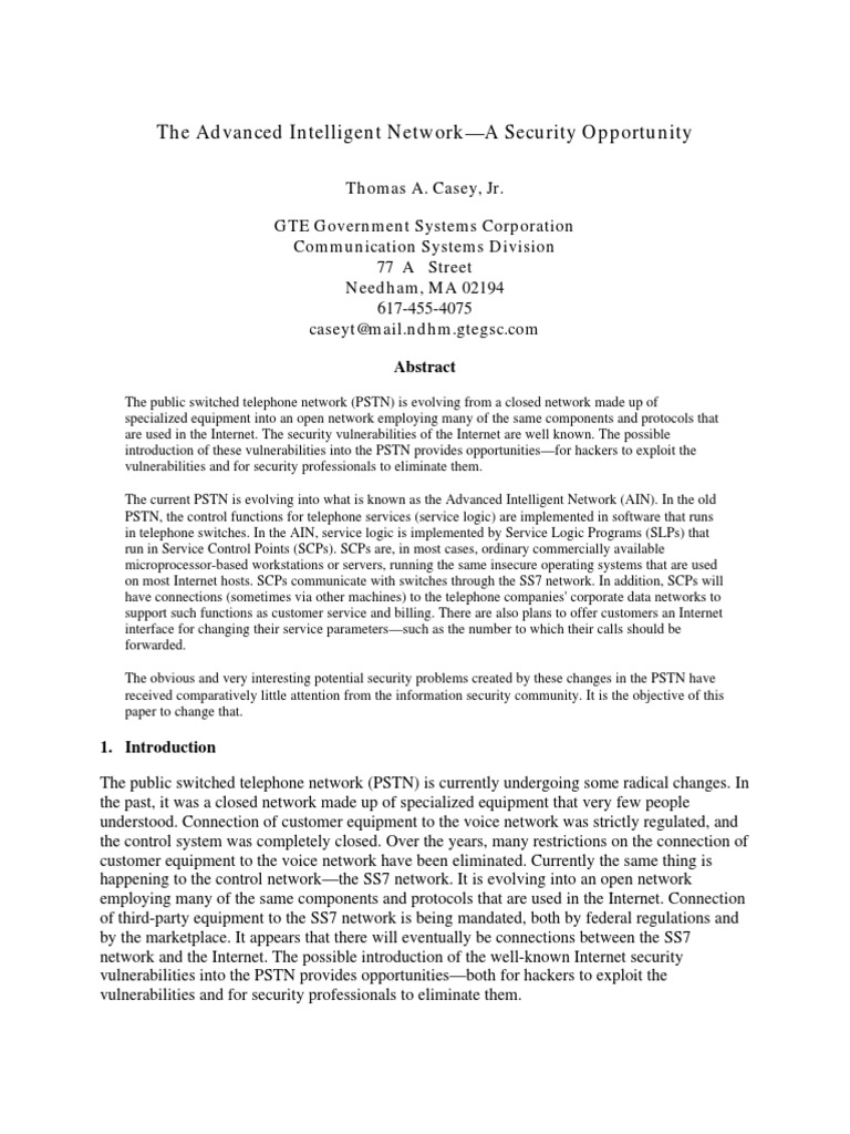 The Advanced Intelligent Network-A Security Opportunity | PDF ...