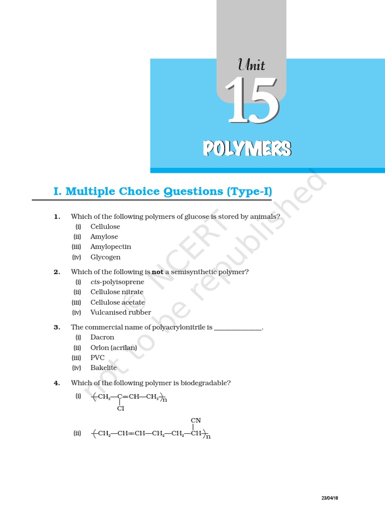 Chemistry Polymers Quiz | PDF