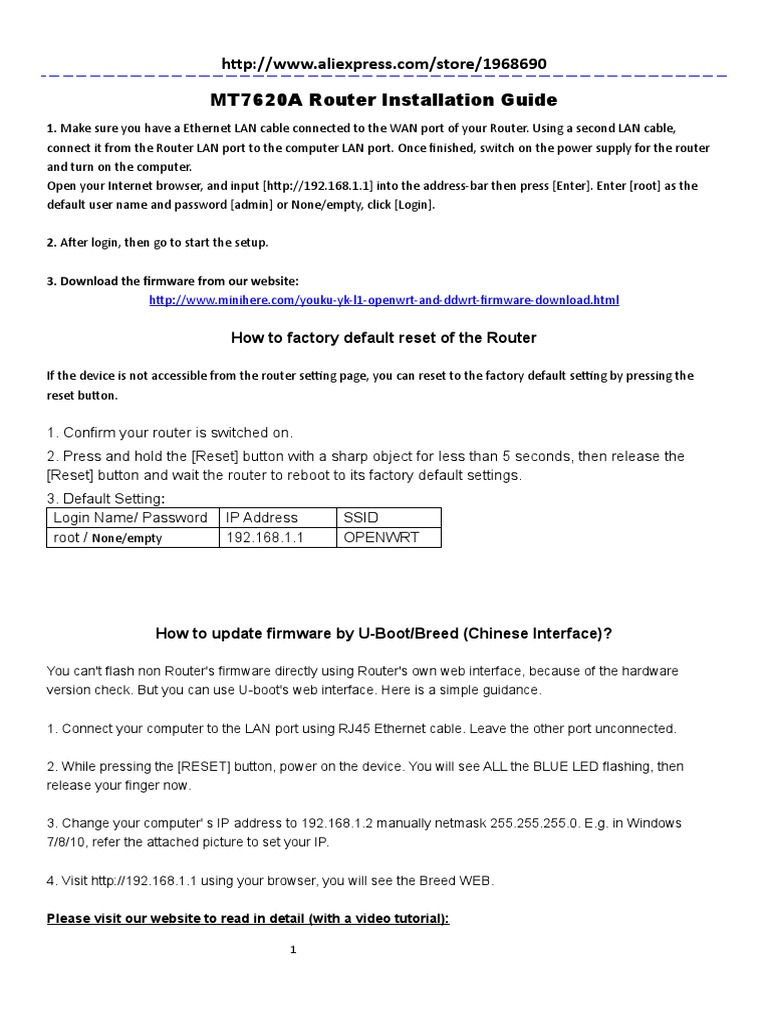 MT7620A Router Setup and Reset Guide | PDF
